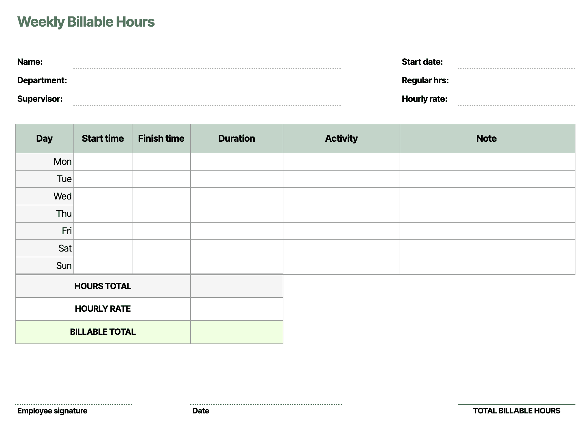 Free Billable Hours Chart [TEMPLATES] - EARLY