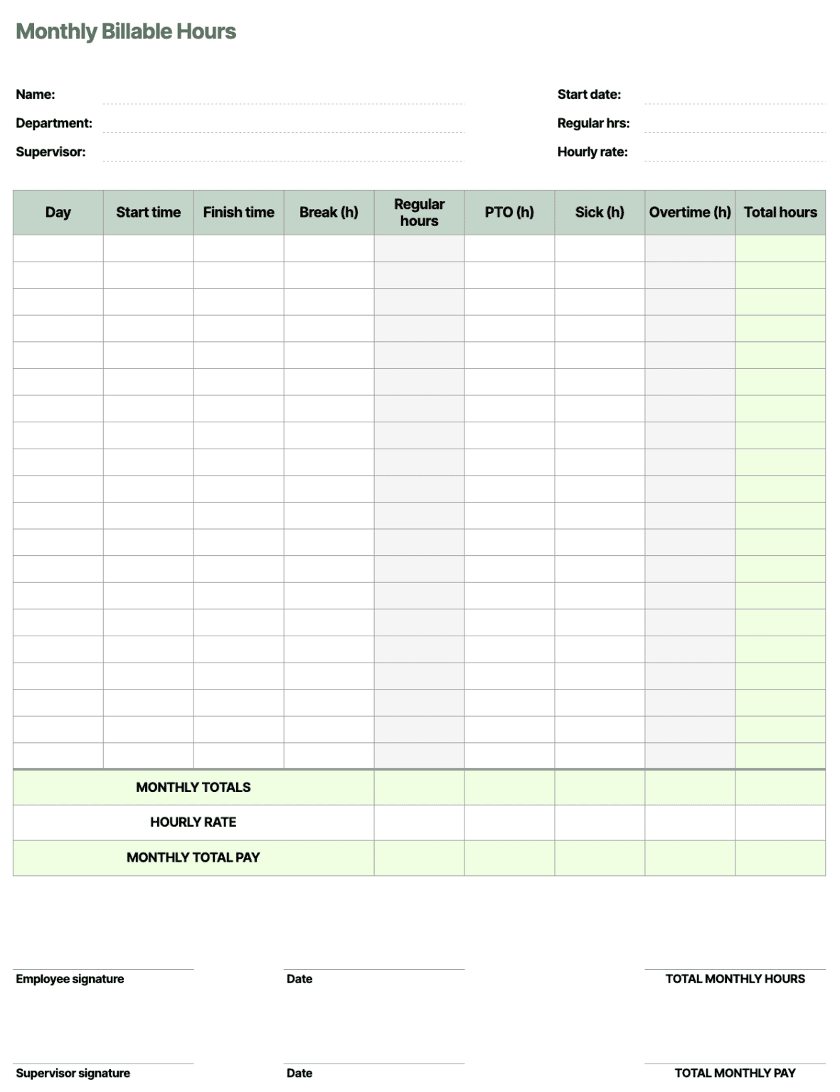 Free Billable Hours Chart [TEMPLATES] - EARLY