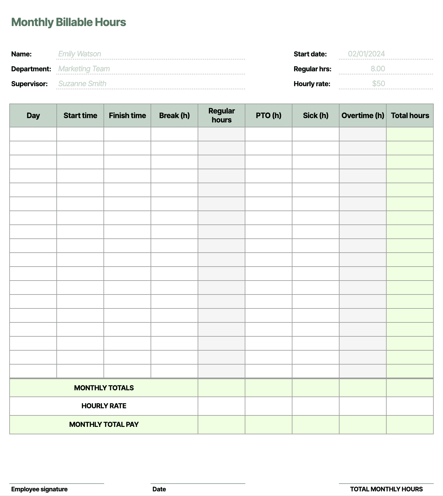 Free Billable Hours Chart [TEMPLATES] - EARLY