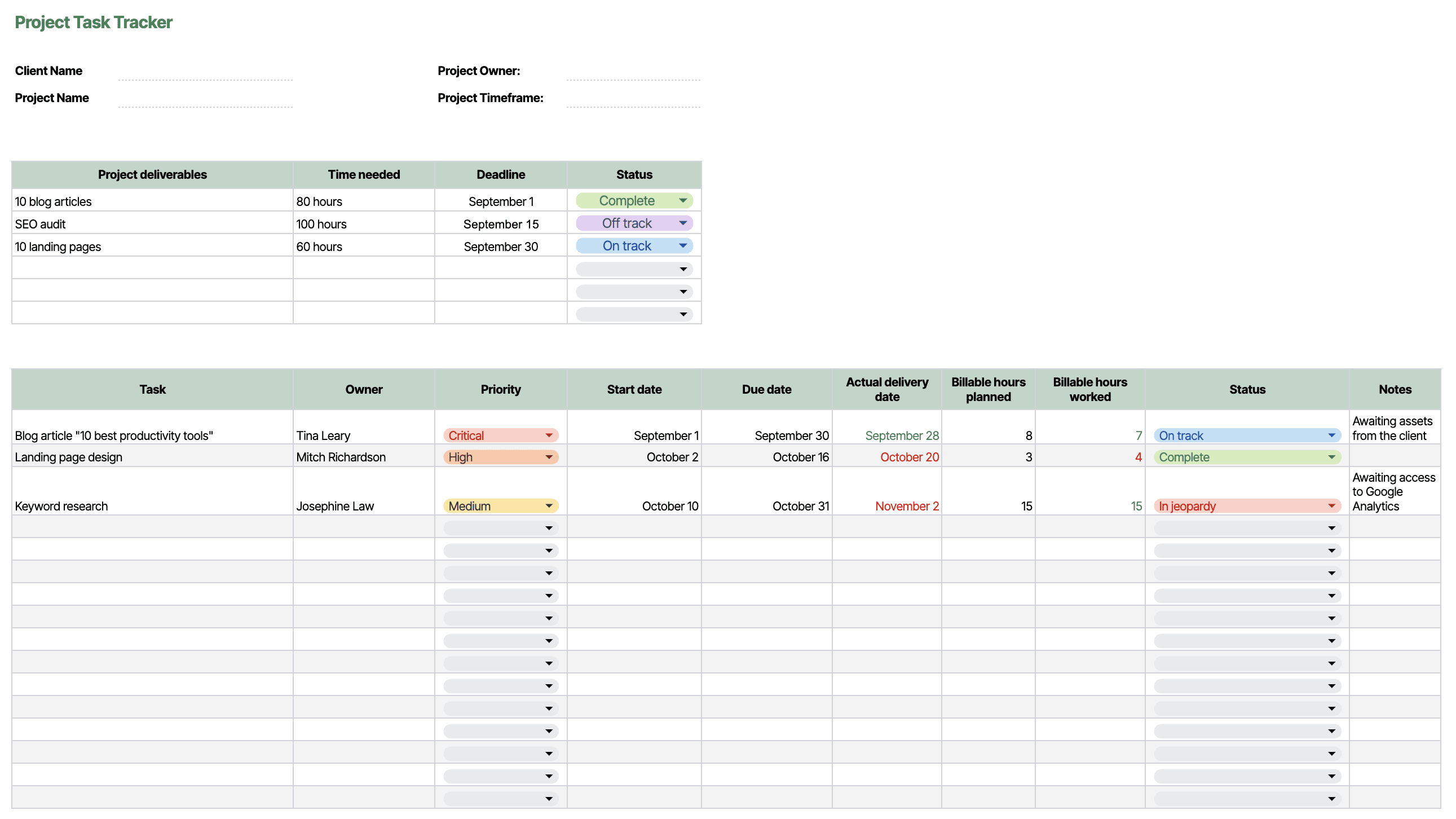 [FREE] Project Task Tracker Template: Excel, PDF, Google Sheets